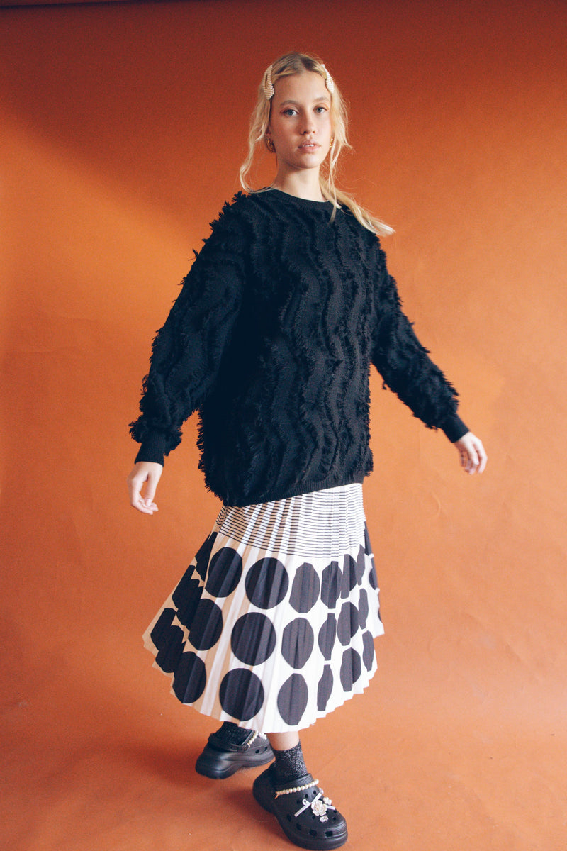 GRAPHIC PRINT PLEATED MIDI SKIRT – barethreads