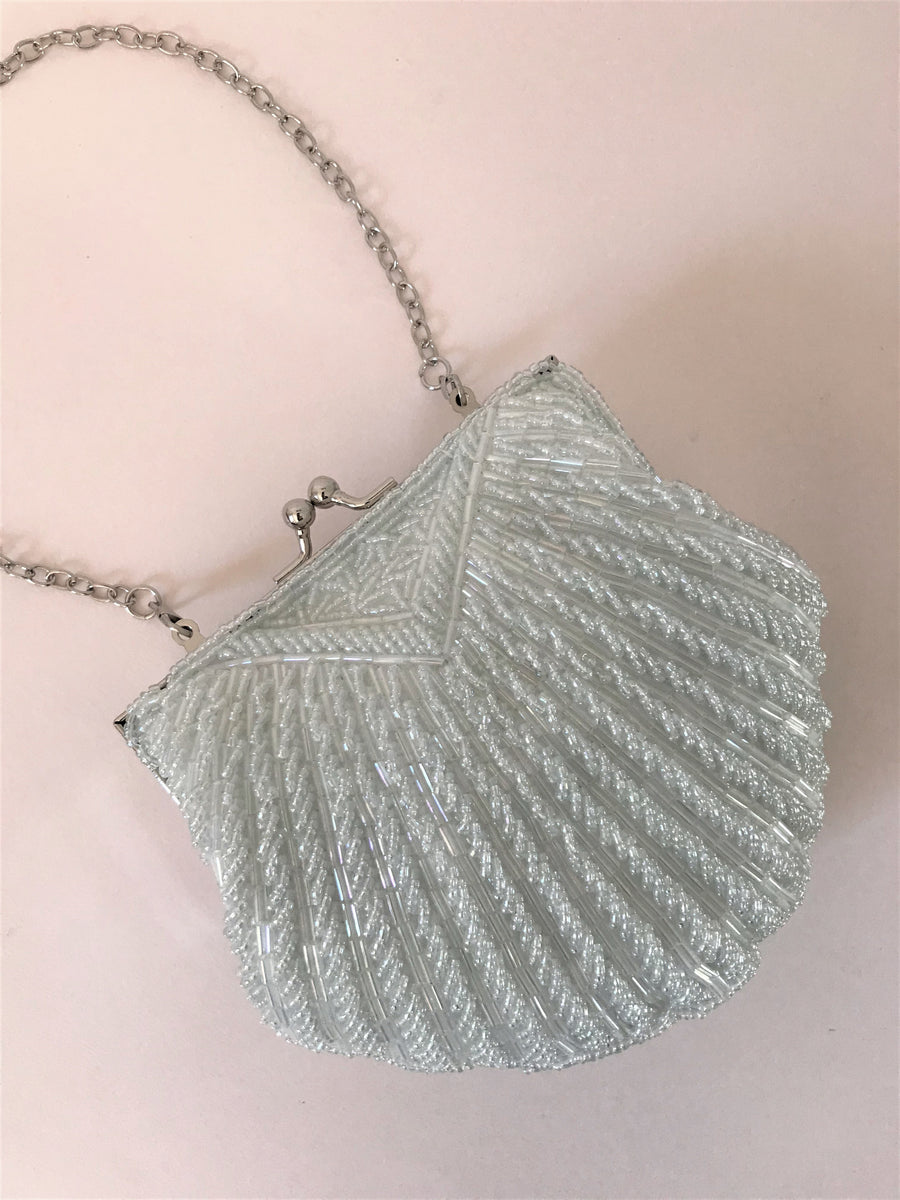 BEADED SMALL SHELL BAG - WHITE – barethreads